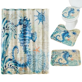 16-Piece Nautical Blue Seahorse Bathroom Set - 72 x 0.01 x 72 - Bed ...