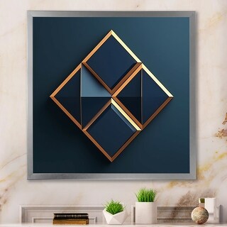 Designart "Retro Diamond Geometry in Blue And Gold I" Modern Geometric ...