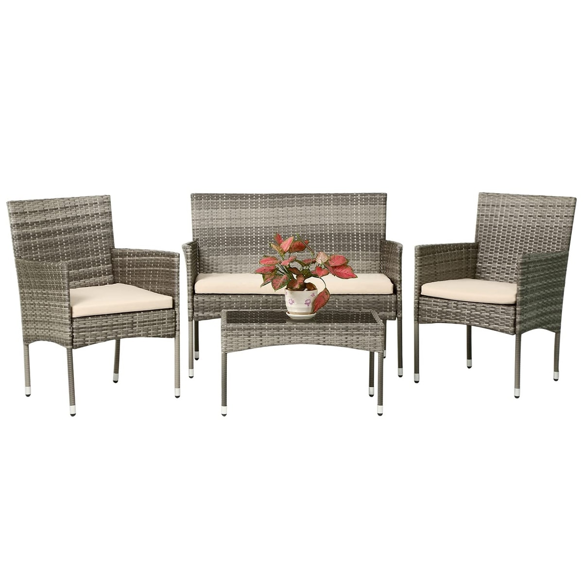 Patio Conversation Set 4 Pieces Patio Furniture Set Wicker with Rattan ...