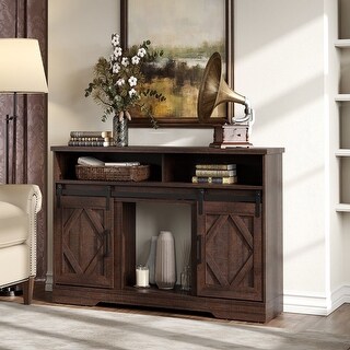 Tall Highboy TV Stand with Sliding Doors for TVs up to 65", Brown - Bed ...