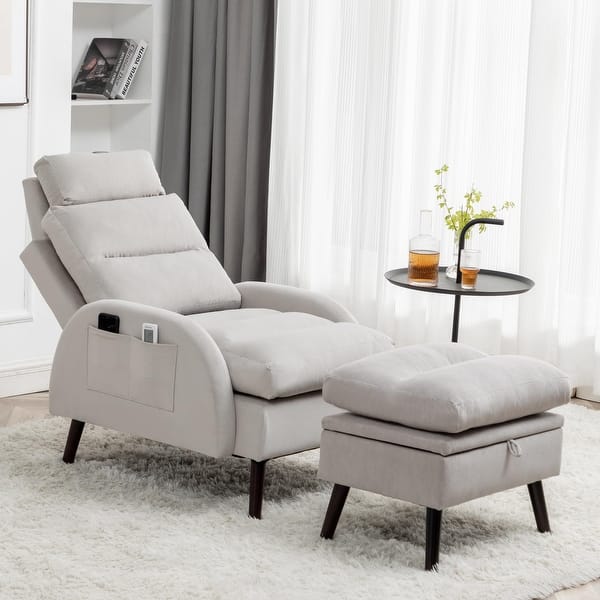 HOMYKA Accent Lounge Chair with Adjustable Backrest Storage Ottoman ...
