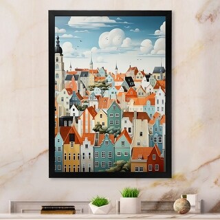 Designart "Denmark Scarlet Roofs Collage IV" Denmark Framed Wall Art ...