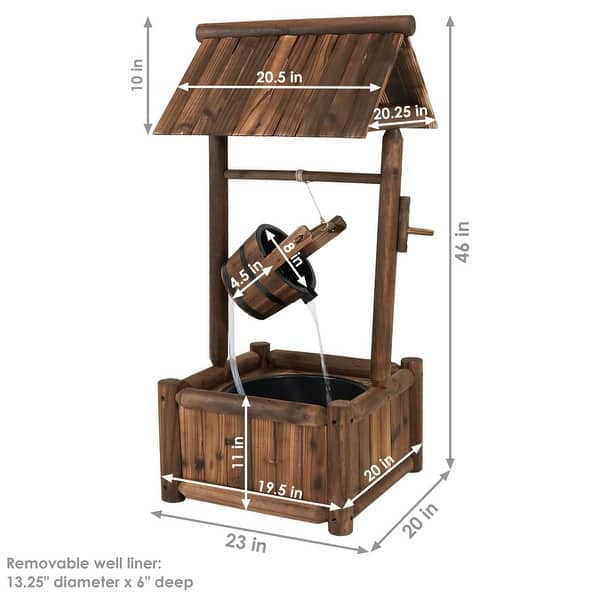 Wood Wishing Well Outdoor Water Fountain Rustic Backyard Feature - 46 ...