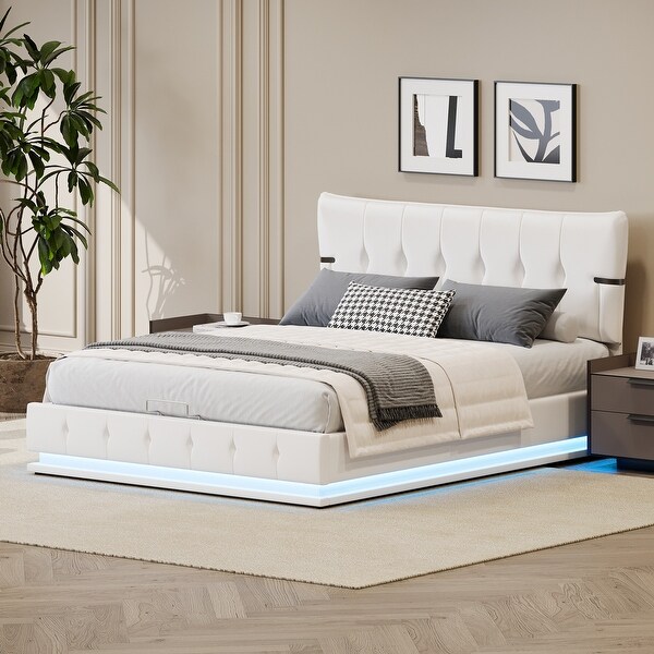 White Full Size Hydraulic Platform Bed with Lift Up Storage and RGB LED Light Bed Bath Beyond 41117243