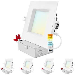 Luxrite 5" Square LED Recessed Ceiling Light J-Box 18W 5 Color ...