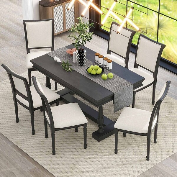 6-Piece Dining Table with Footrest, 4 Chairs and Dining Bench, Two 11 ...