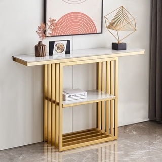 Gold Entryway Console Table with Adjustable Feet, Sintered Stone Top ...