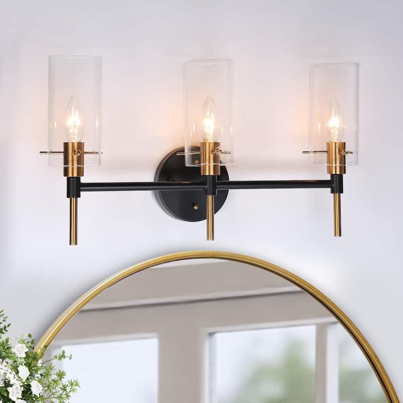 Alva Matte Black Gold 3-Light Modern Vanity Lights Bathroom Light Fixture Wall Sconce with ...