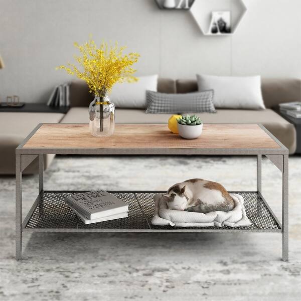 Cuboid Table with 3D Texture Metal Frame and Mesh Storage Shelf - Bed ...