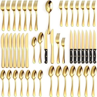 49 Piece Gold Silverware Set - Service for 8 - Stainless Steel Gold ...