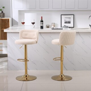 Swivel Velvet Adjustable Bar Stool with Back and Footrest (Set of 2 ...