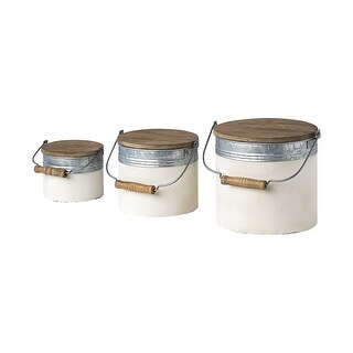 Set of Three Rustic White Metal Storage Cans - 7"W x 8"D x 13"H - Bed ...