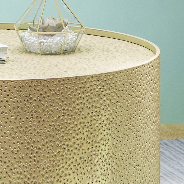 Rache modern round coffee table with hammered iron store