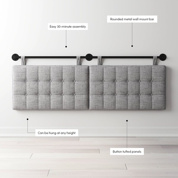 Nathan James Remi Tufted Wall Mount Hanging Headboard King Grey Black