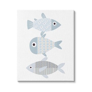 Stupell Three Whimsical Patterned Fish Sea Life Stretched Canvas Wall ...