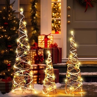3PCS Large Christmas Cone Trees32" 24" 16" Indoor Christmas Trees - 32 ...