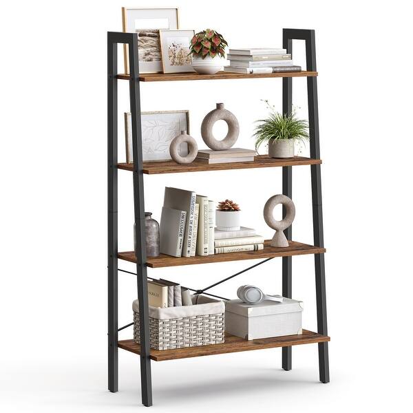 Ladder Shelf, 4-Tier Bookshelf, Storage Rack, Bookcase with Steel Frame ...