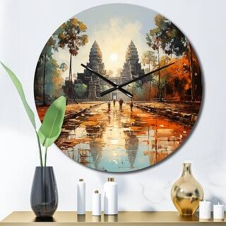 Designart "Asian Art Journey To Angkor VIII" Asian Oversized Wall Clock ...