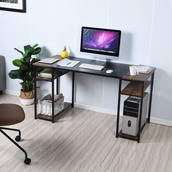 Home Office Desk Wood Top L55 Contemporary Writing Table with 4 Storage ...