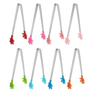 8pcs Mini Food Tongs Hand Shape Stainless Steel with Silicon Tips - Bed ...