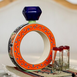 NOVICA Artisan Handblown Ceramic Tequila Blue Orange Ring Shape ...