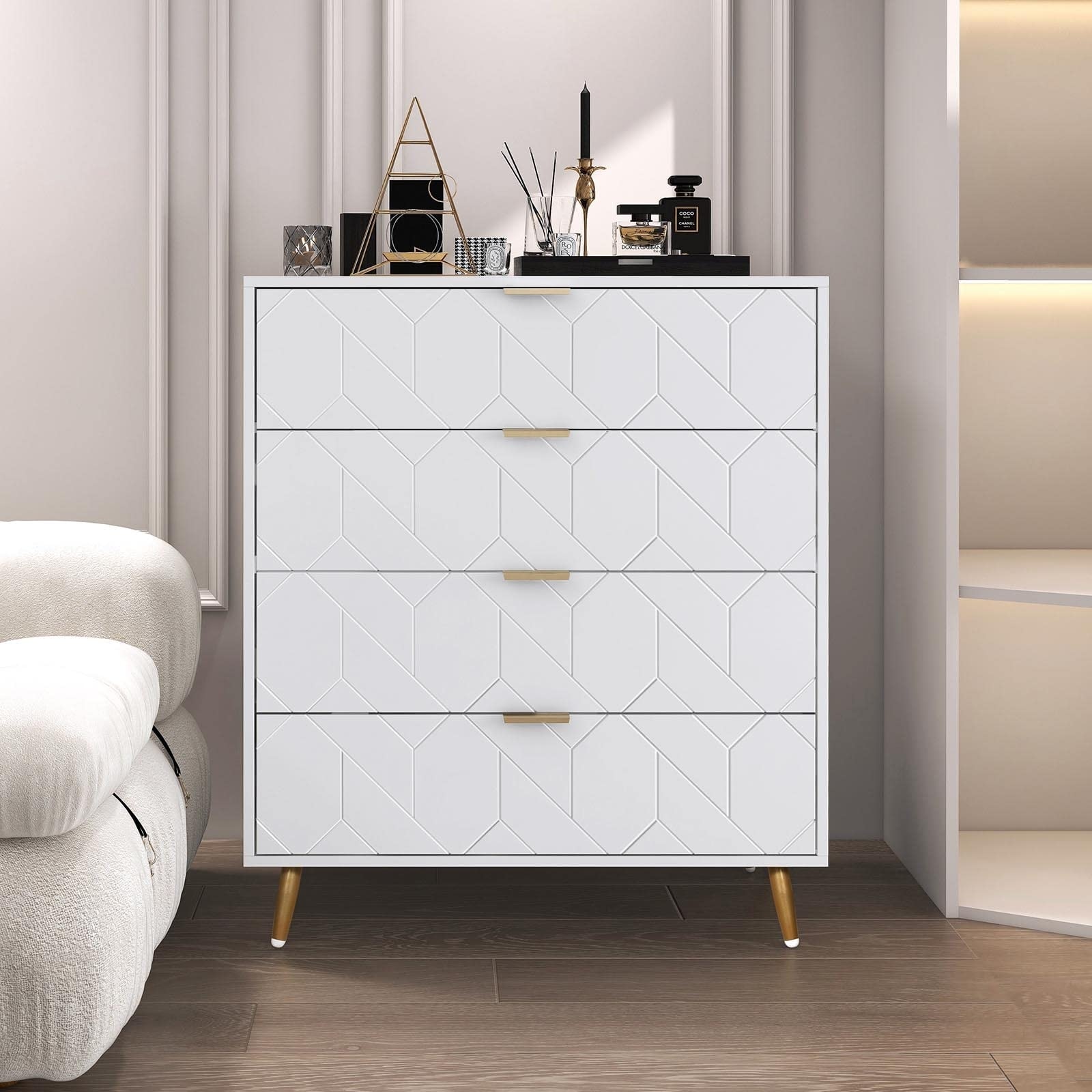 4 Drawer Dresser for Bedroom Modern White Dresser with Golden Legs Metal Handle Wood Chest of Drawers Bed Bath Beyond 38233748