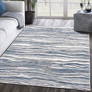 Abani Rugs MIST Lined Blue Grey Modern Area Rug - On Sale - Bed Bath ...
