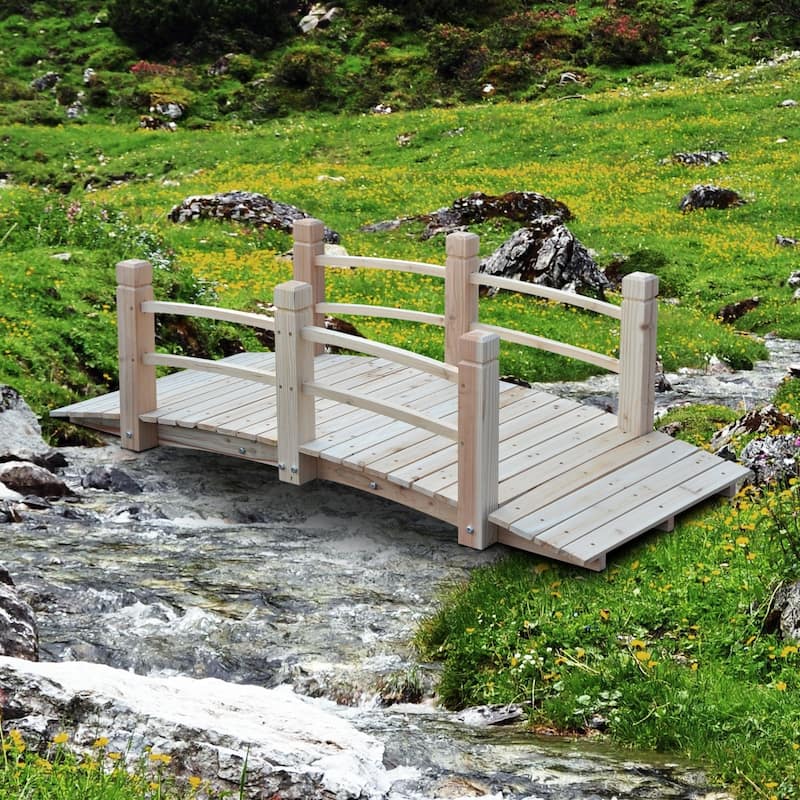 Outsunny 3.3ft Wooden Garden Bridge Arc Stained Finish Walkway with ...