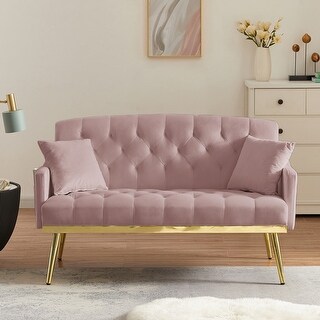 Velvet Upholstered 2 Seater Sofa Modern Loveseat Tufted Back with 2 ...