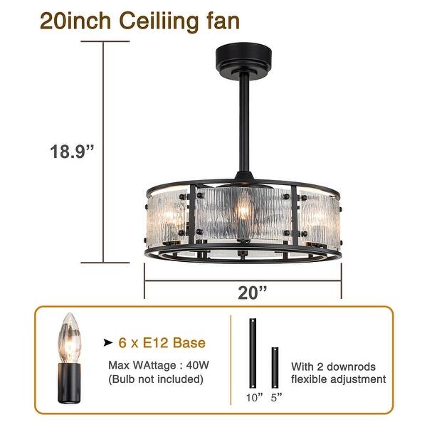 20 inch Caged Ceiling Fan with Light and Remote with Water glass - Bed ...