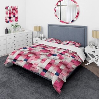 Designart "Pink And White Blockchain Blocks I" White modern bedding set ...