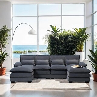 Artsy 110x55" U-Shaped Modular Sofa with Double Chaise Lounge, High ...