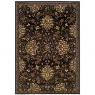 5' X 8' Brown Beige Blue And Red Oriental Power Loom Stain Resistant ...