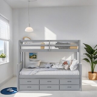 Twin Over Full Bunk Bed with Twin size Trundle Separable Bunk Bed with Drawers for Bedroom, Gray ...