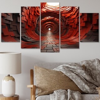 Designart "Abstract Square Red Wood Tunnel II" Tunnels Multipanel Wall ...