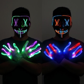 2PACK Halloween Led Mask skeleton Gloves Set ,Light Up Scary Mask Purge ...