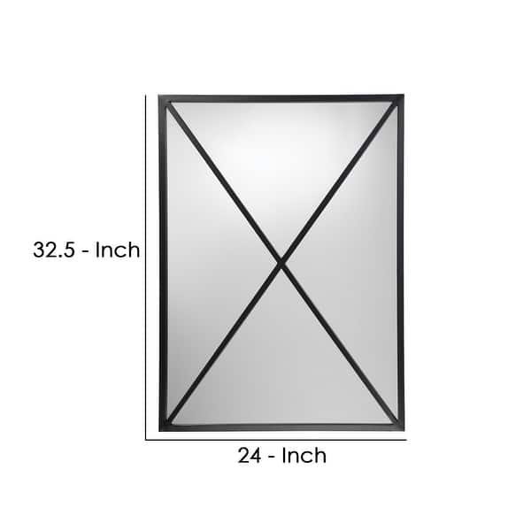 Mirror with Sleek Metal X Frame and Window Pane Design, Black - Bed ...