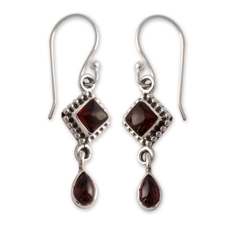 Handmade Sterling Silver Fire of Love Red Garnet Dangling Earrings ...