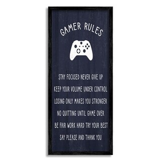 Stupell Blue Gamer Rules Motivational Phrases for Children Framed Wall ...