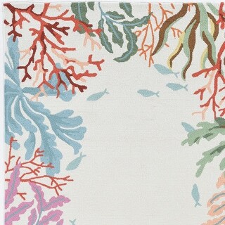 8'x10' Ivory Hand Hooked Bordered Coral Reef Indoor Area Rug - 3'6 ...