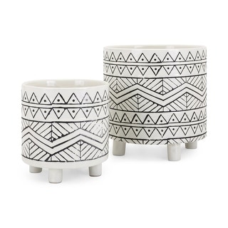 IMAX Home 25756-2 Ratlif Two Piece Hand Carved Ceramic Planter Set ...