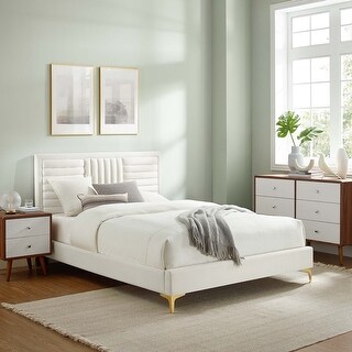Sofia Channel Tufted Performance Velvet Full Platform Bed - Bed Bath ...