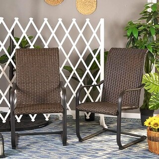 Outdoor Patio C Spring Rattan Chairs Set of 2 Pieces High Back Wicker ...
