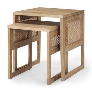 Grier Solid Wood With Cane Accents Square Nesting Accent Tables (Set of 2) - 20L x 20W x 23H ...