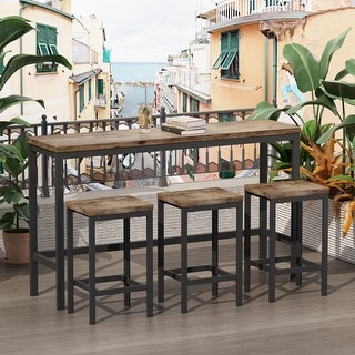 Long Dining Table Set with 3 Stools Pub Kitchen Set Side Table with ...