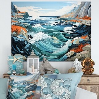 Designart "Wild Beachscape Landscape I" Coastal Coral Under Water Wall ...