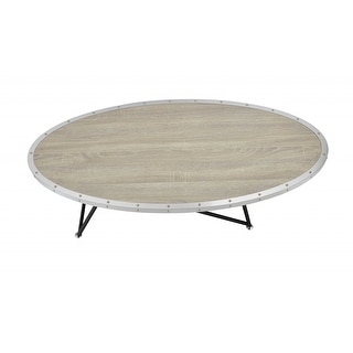 46 Inch Round Wood and Iron Coffee Table Natural Black Modern Design ...