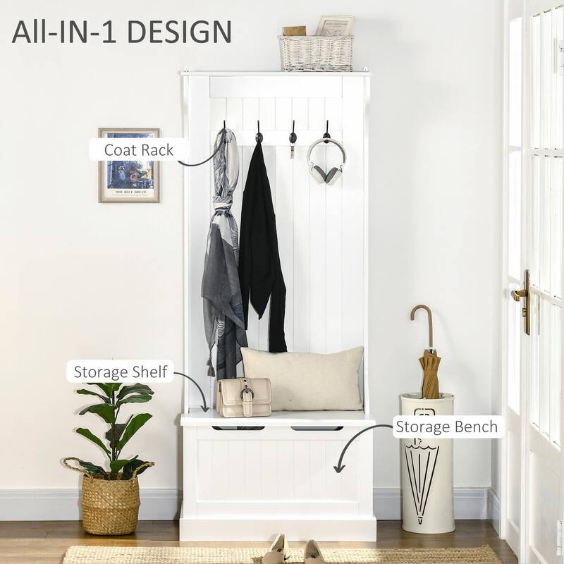 67'' Tall Hall Tree with Coat Rack, Storage, and Sitting Bench ...