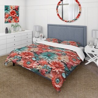 Designart "Coral Serenade Tropical Pattern" Turquoise Floral Bedding ...