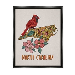 Stupell North Carolina Cardinal Detailed Floral State Pattern Floater ...